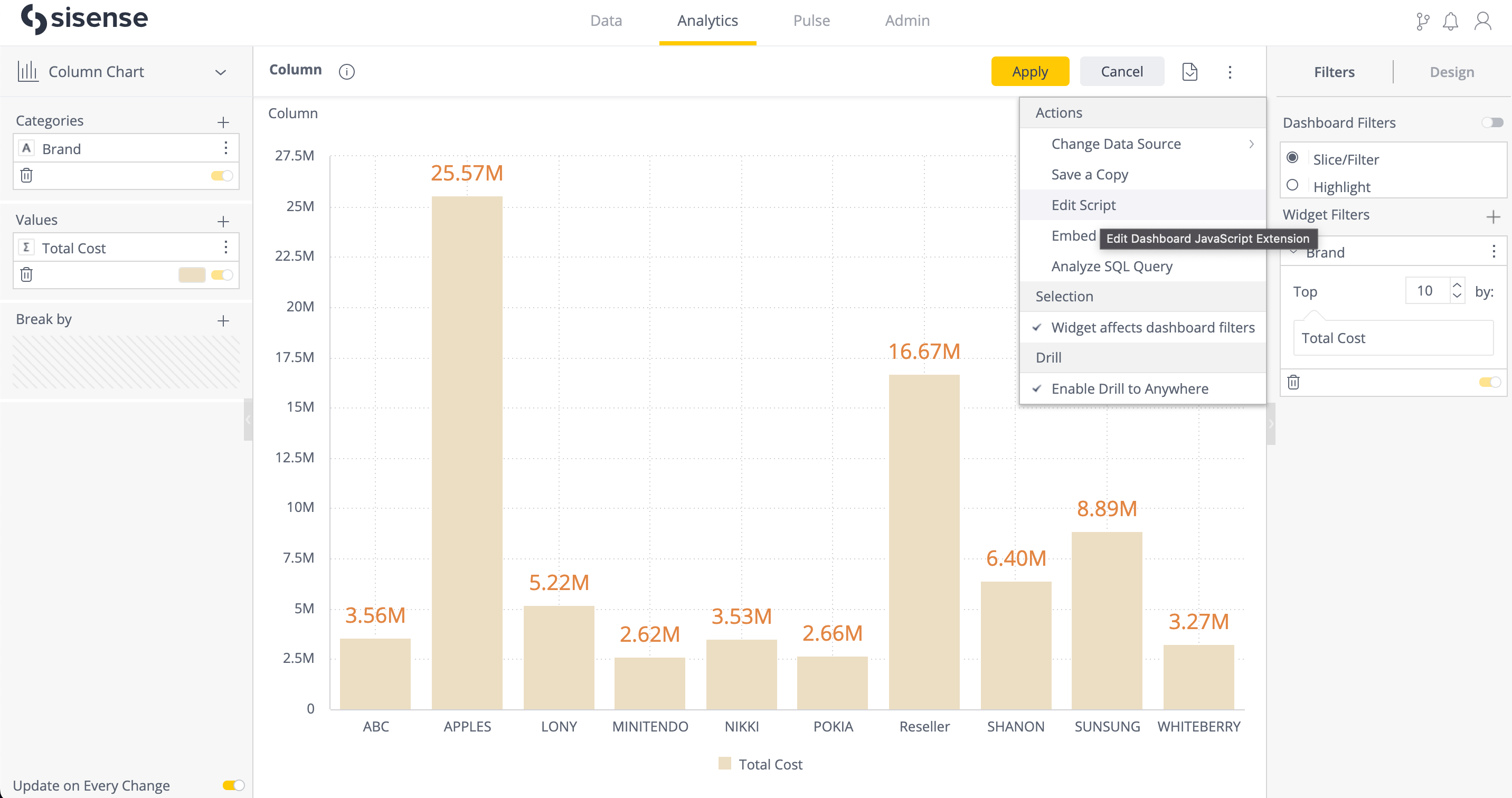 How to customize Pie/Bar/Column/Area/Line Chart data labels |Sisense