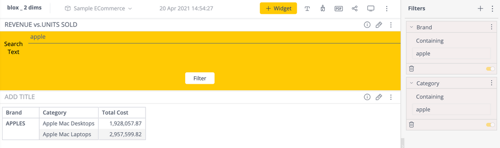 Blox Template - Search box to filter 2 dimensions | Sisense